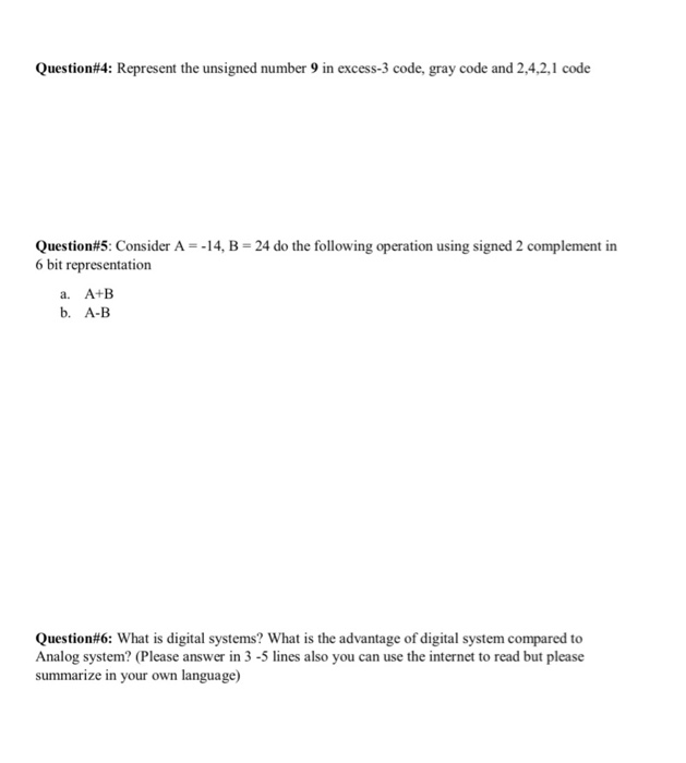 Solved Question#4: Represent the unsigned number 9 in | Chegg.com