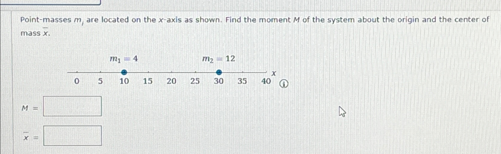 Solved Point-masses mi ﻿are located on the x-axis as shown. | Chegg.com