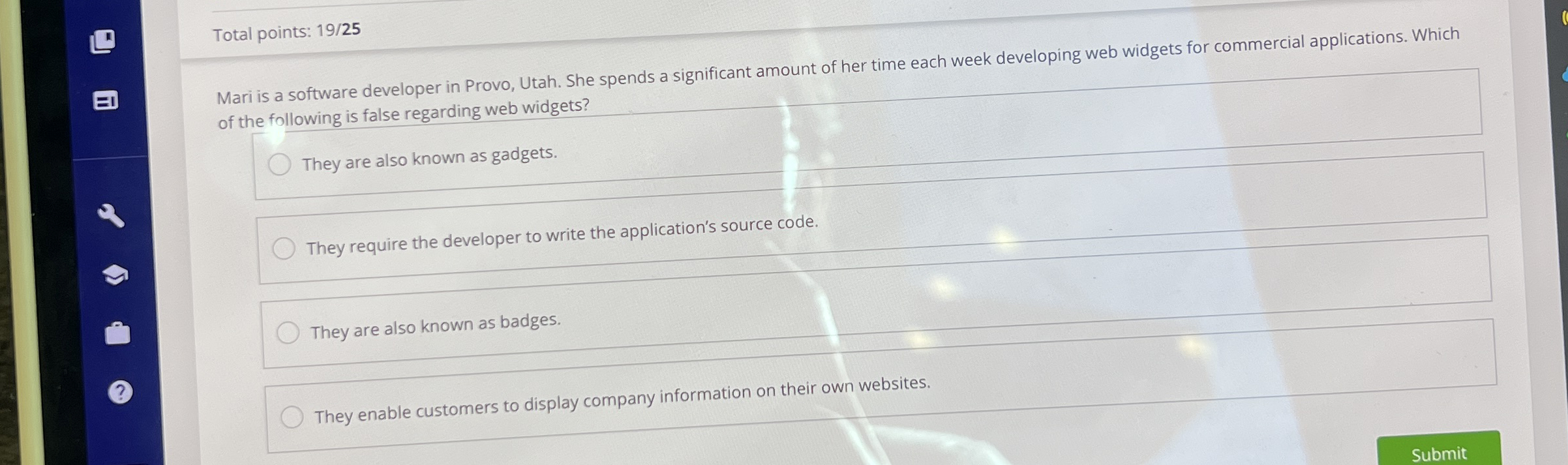 Solved Total points: 19/25Mari is a software developer in | Chegg.com