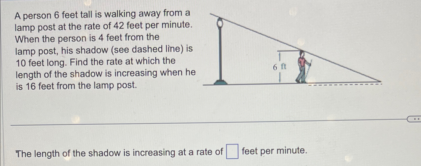 Solved A person 6 ﻿feet tall is walking away from a lamp | Chegg.com