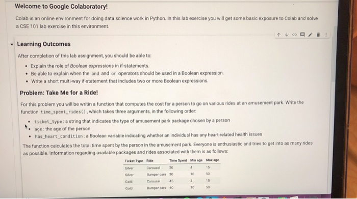 Solved Welcome to Google Colaboratory! Colab is an online | Chegg.com