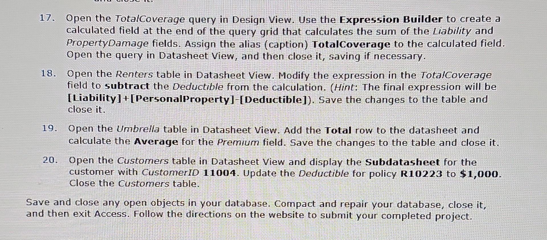 Solved PROJECT STEPS 1. Personal Insurance, Inc. needs to | Chegg.com