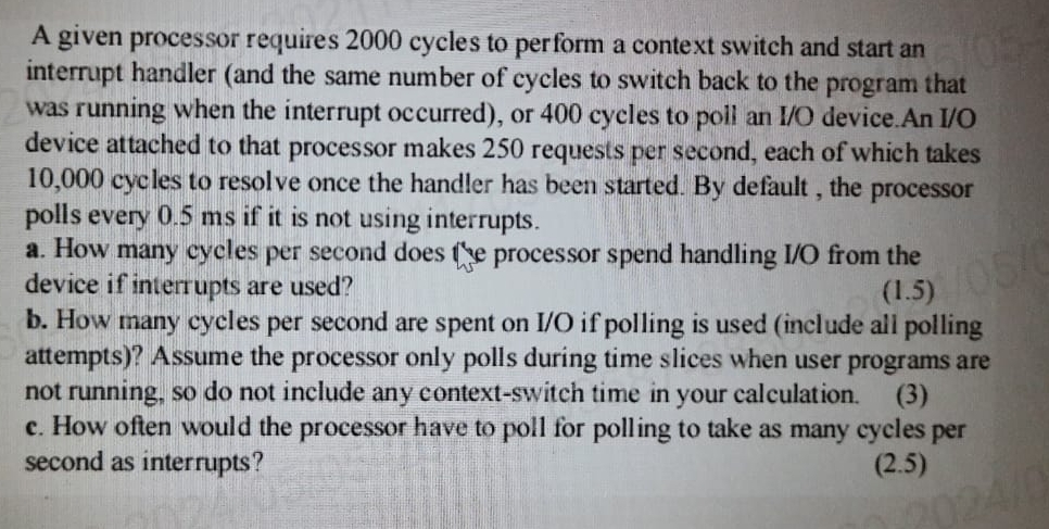 Solved A given processor requires 2000 ﻿cycles to perform a | Chegg.com