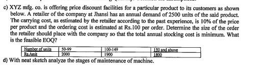 Solved c) XYZ mfg. co. is offering price discount facilities | Chegg.com