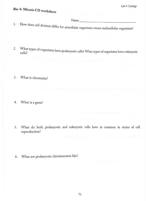 Solved Lab Cytology Bio 4: Mitosis CD worksheet Name 1. How | Chegg.com