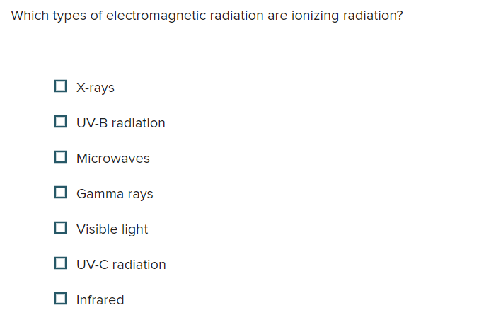 Solved Which types of electromagnetic radiation are ionizing | Chegg.com