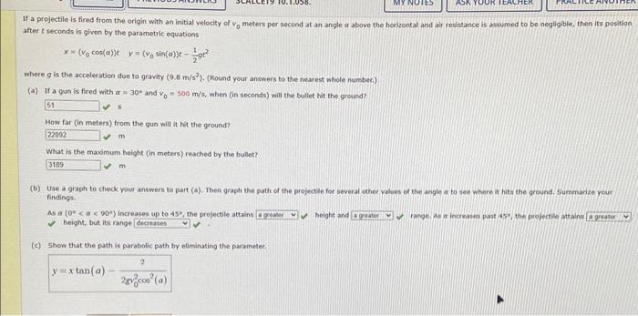 Solved If a projectile is fired from the origin with an | Chegg.com