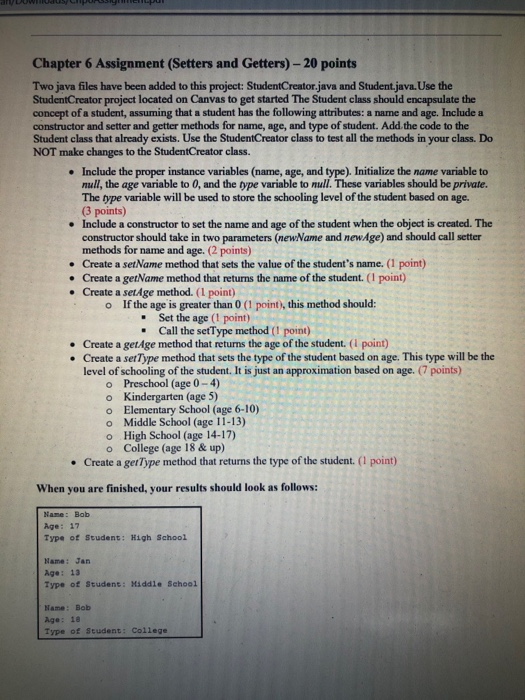 Solved anowi Chapter 6 Assignment (Setters and Getters) - 20 | Chegg.com