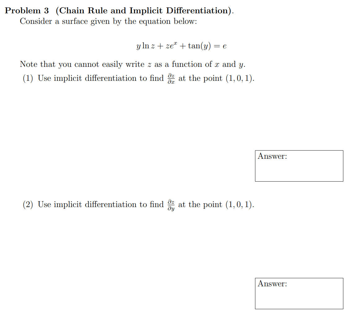 Solved Problem 3 (Chain Rule and Implicit | Chegg.com