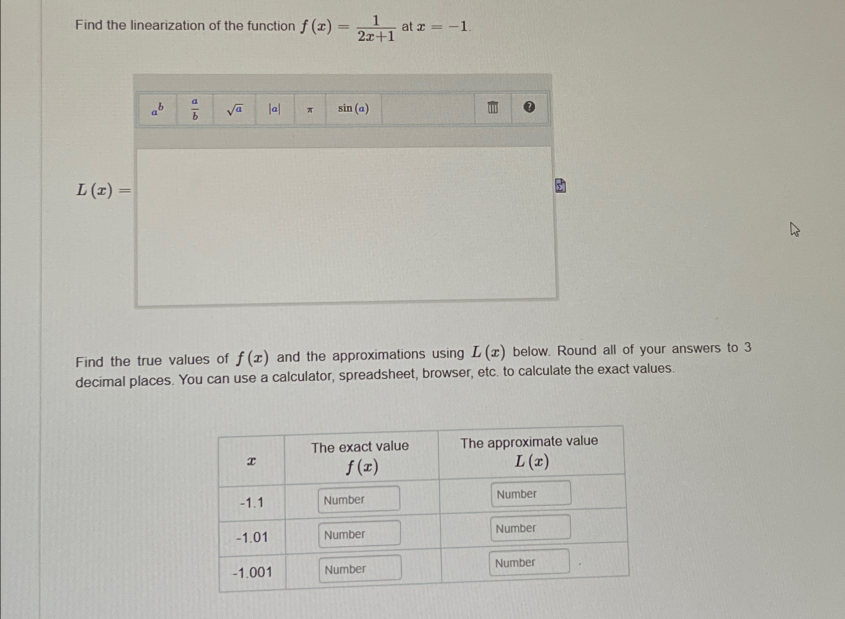 Solved Find The Linearization Of The Function F X 12x 1 ﻿at