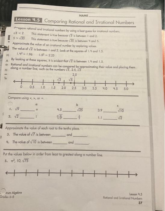 Solved Pmpare rotional and irrational numbers by using a | Chegg.com