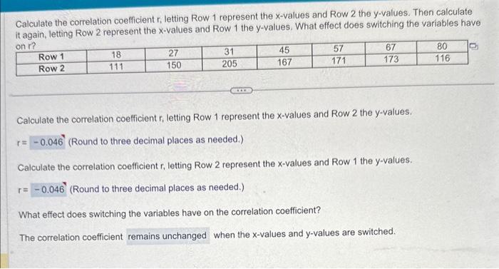 Solved Calculate the correlation coefficient r, letting Row | Chegg.com