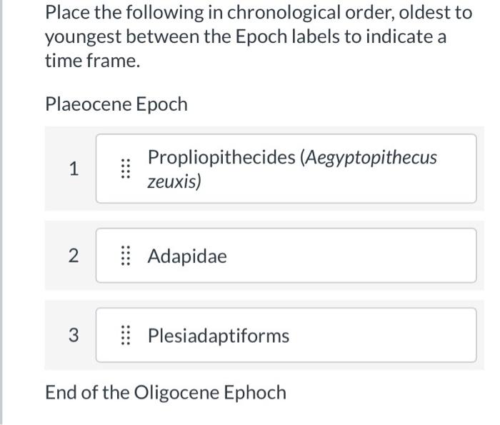 Place the following in chronological order, oldest to | Chegg.com
