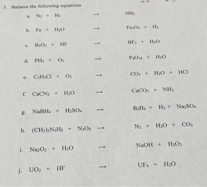 Solved 2 3. Balance the following equations a. N2 + H2 NH b. | Chegg.com