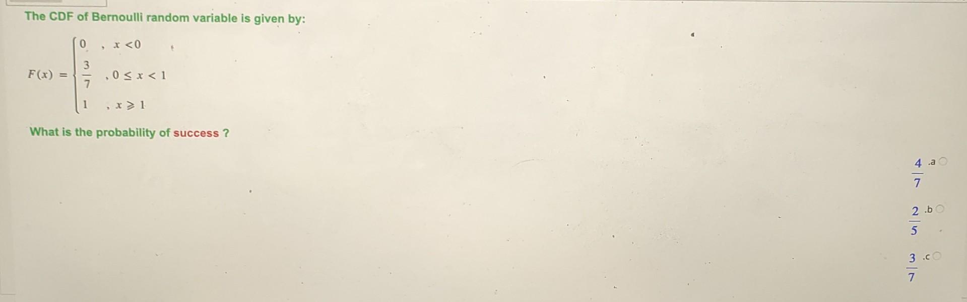 Solved The CDF of Bernoulli random variable is given by: | Chegg.com