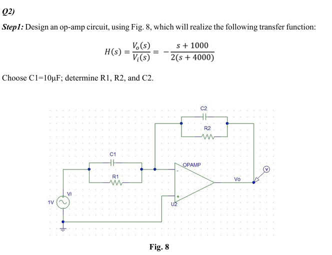 Solved Q2H(s)=Vo(s)Vi(s)=-s+10002(s+4000)Choose C1=10μF; | Chegg.com