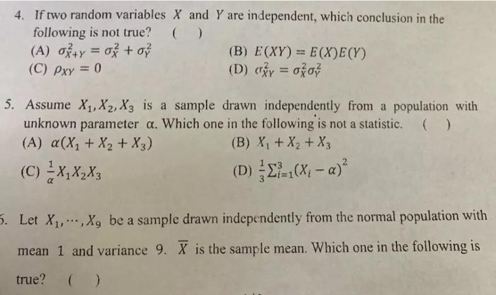 Solved 4. If two random variables X and Y are independent, | Chegg.com