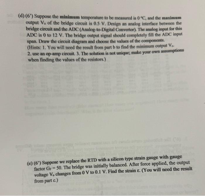 Solved (30') An RTD Pt100 is used within a Wheatstone bridge | Chegg.com