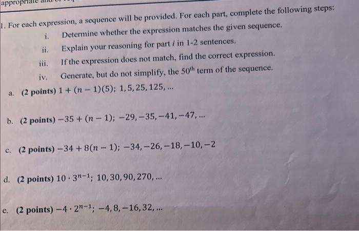 Solved For each expression, a sequence will be provided. For | Chegg.com