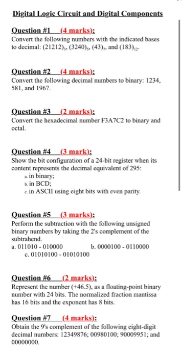 Solved Digital Logic Circuit and Digital Components Question | Chegg.com