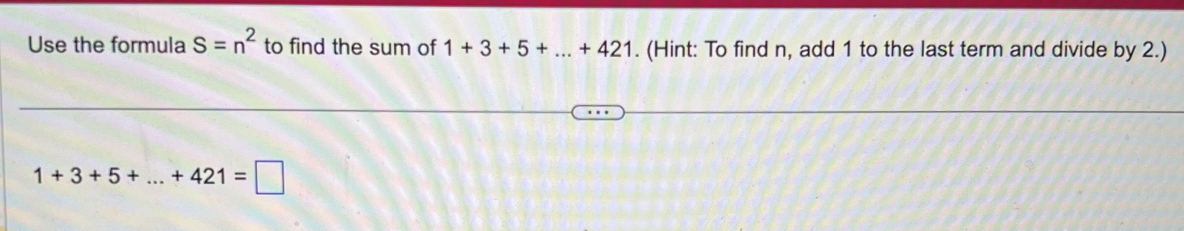 Solved Use the formula S=n2 ﻿to find the sum of | Chegg.com