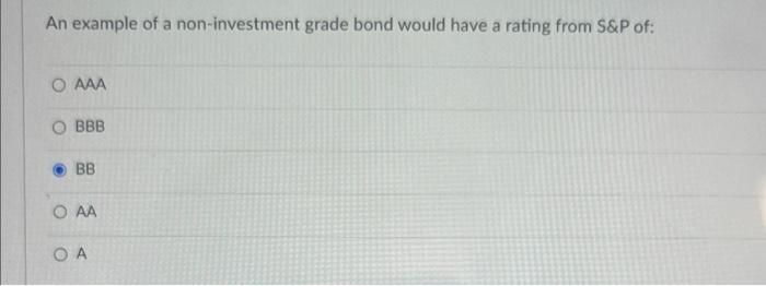 Solved An example of a non-investment grade bond would have | Chegg.com