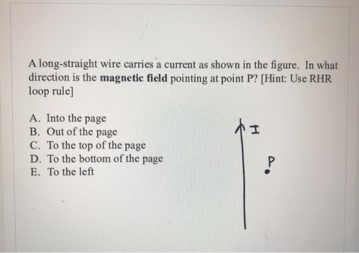 Solved A long-straight wire carries a current as shown in | Chegg.com