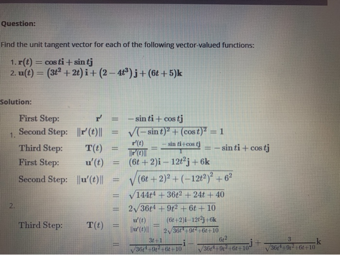 Solved Find the unit tangent vector to a vector-valued | Chegg.com