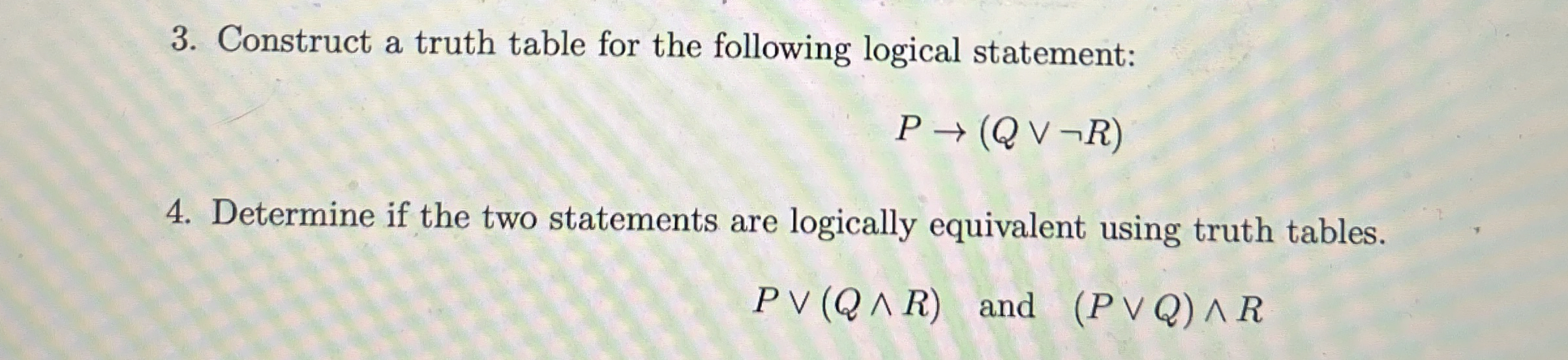 Solved Construct a truth table for the following logical | Chegg.com