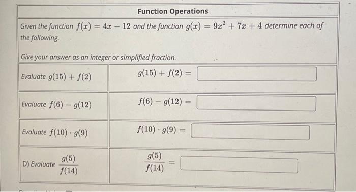Solved Function Operations Given the function f(x)=4x−12 and | Chegg.com