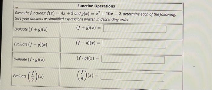 Solved Function Operations Given the function () = 7 - 9 and | Chegg.com