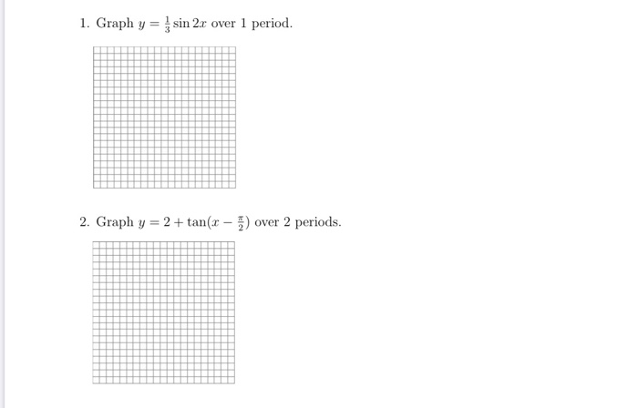 Solved 1. Graph y = sin 2x over 1 period. 2. Graph y = 2 + | Chegg.com