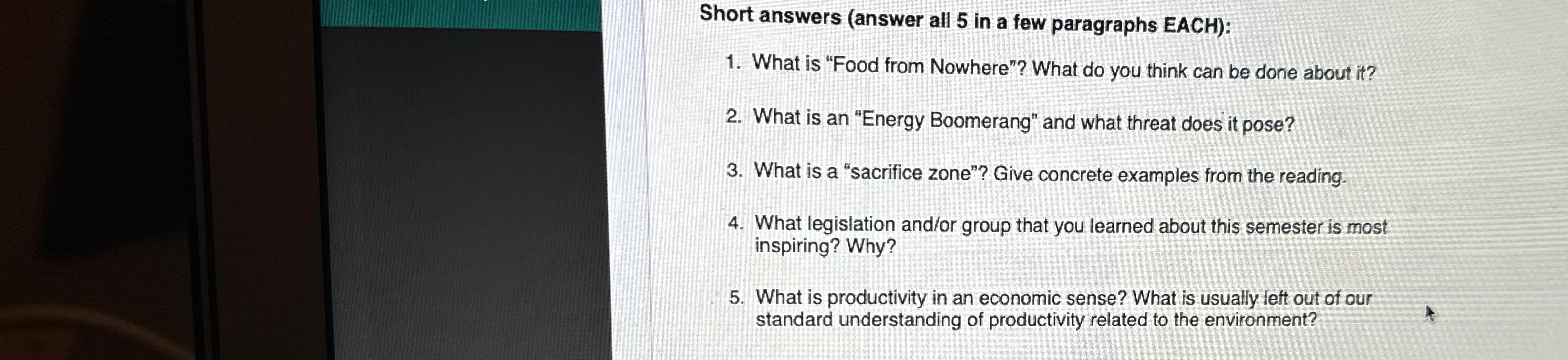 Solved Short answers (answer all 5 ﻿in a few paragraphs | Chegg.com