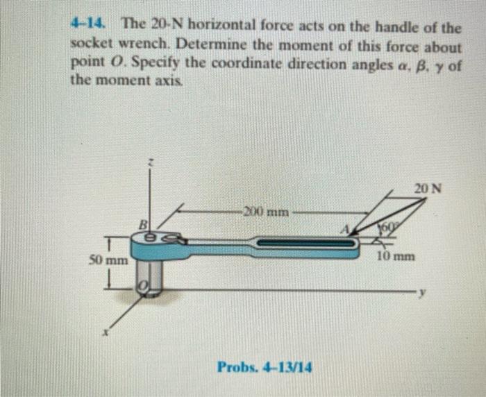 Solved 4-14. The 20−N horizontal force acts on the handle of | Chegg.com