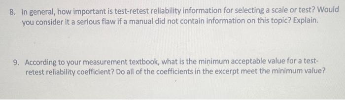 Solved Table 4.3 Delayed Test-Retest Reliability of the | Chegg.com