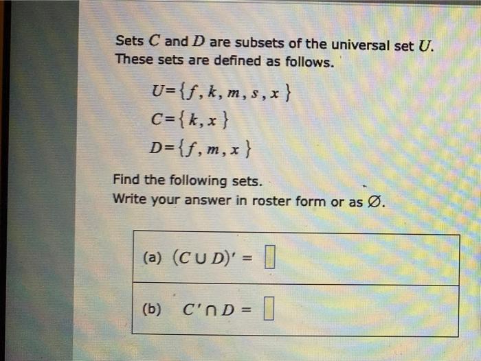 Solved Sets C and D are subsets of the universal set U. | Chegg.com