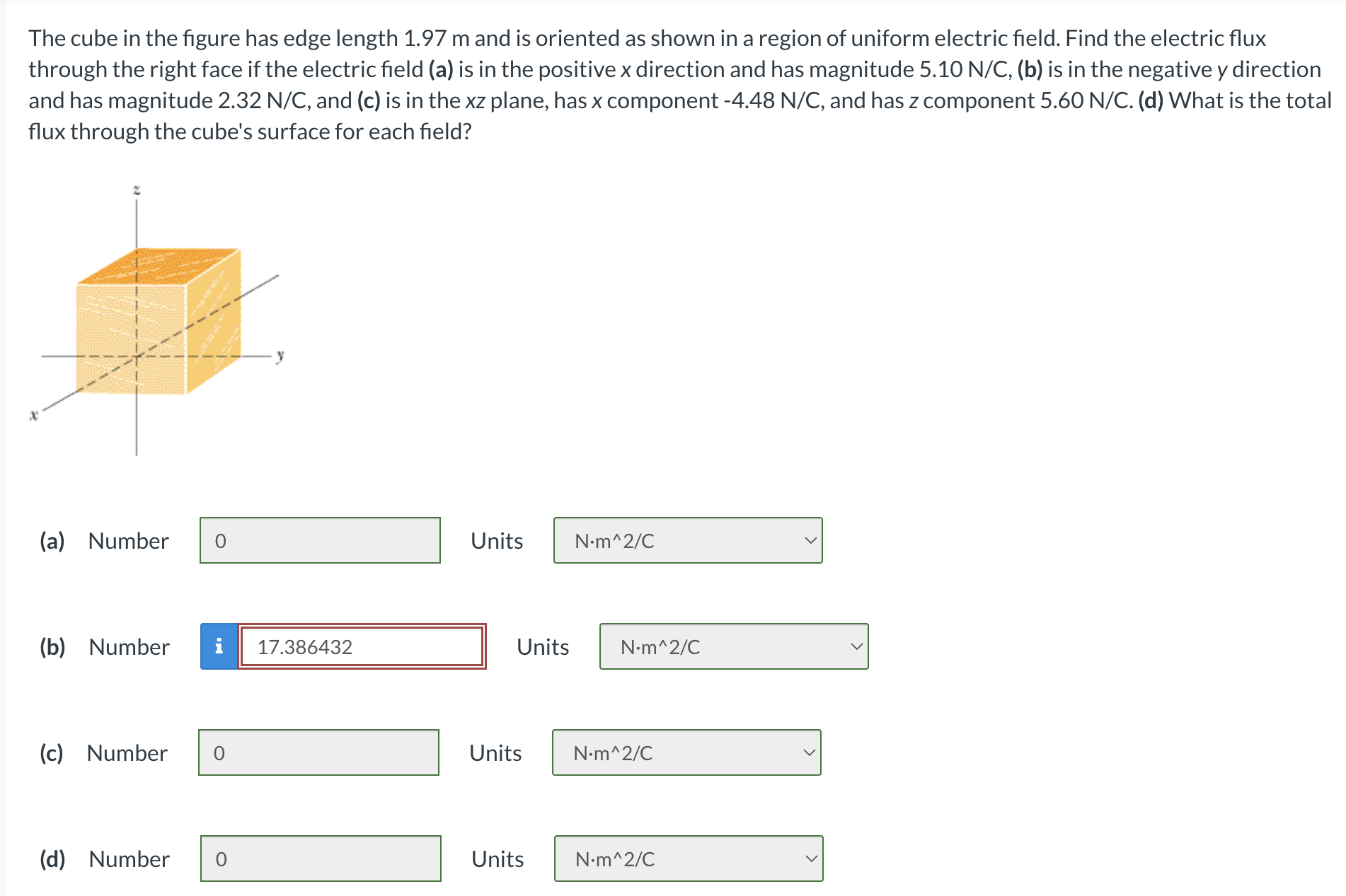 Solved The cube in the figure has edge length 1.97m ﻿and is | Chegg.com