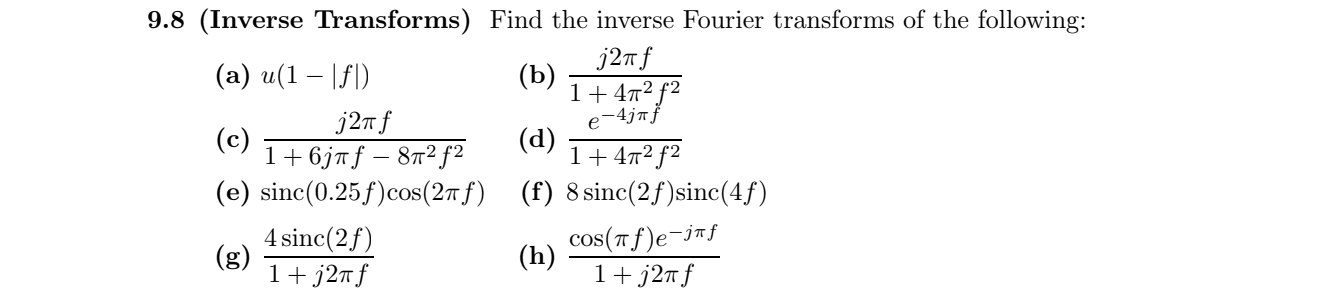 Solved 9.8 (Inverse Transforms) ﻿Find the inverse Fourier | Chegg.com