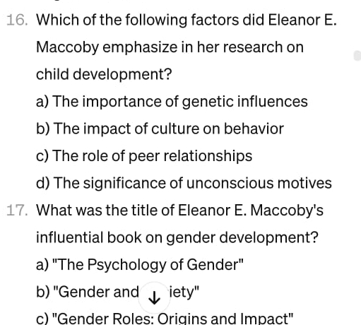Solved Which of the following factors did Eleanor E.Maccoby | Chegg.com