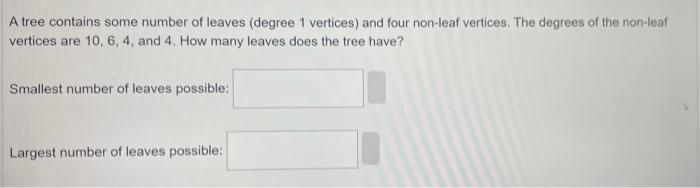 Solved A tree contains some number of leaves (degree 1 | Chegg.com