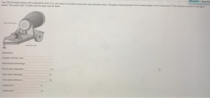 Solved 20 points Save Ans Two 200 full-depth gears with a | Chegg.com