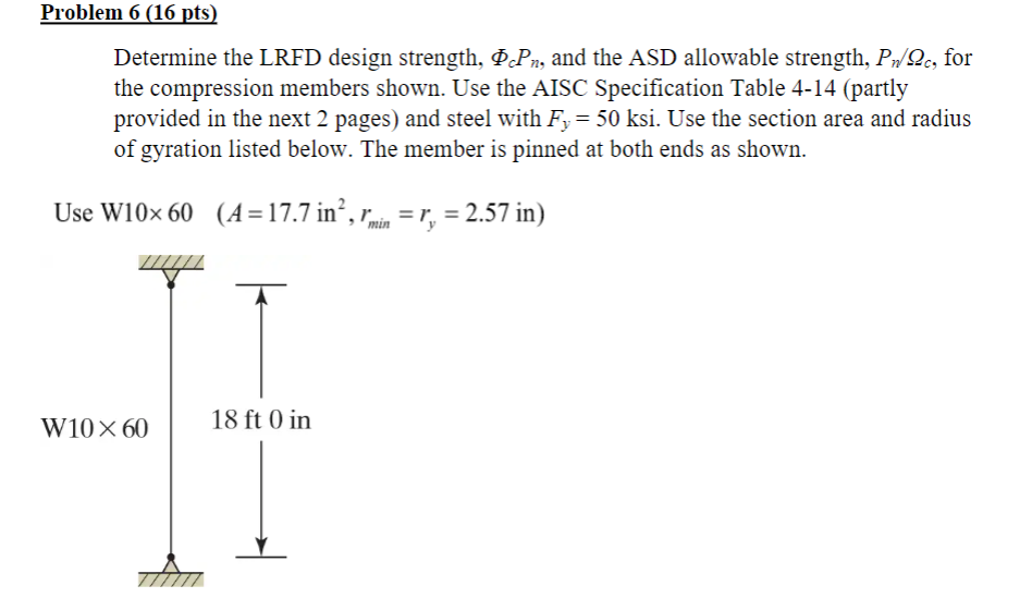 Solved Problem 6 (16 ﻿pts)Determine the LRFD design | Chegg.com