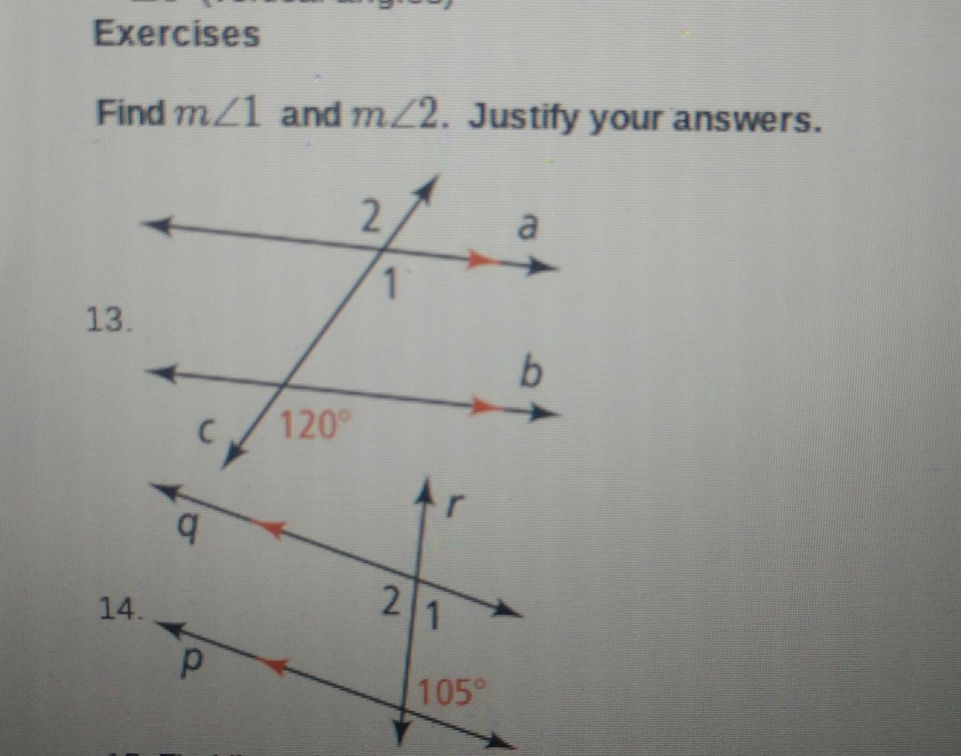 Solved Find m∠1 and m∠2. Justify your answers. | Chegg.com