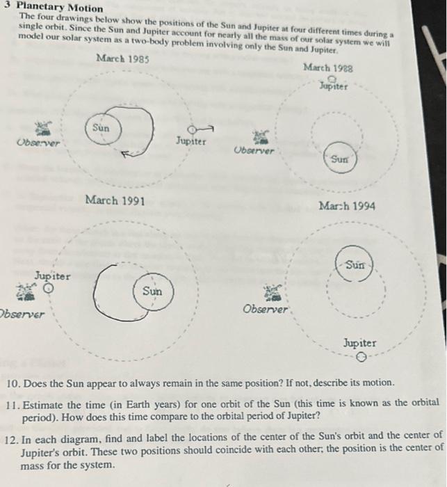 Solved 3 Planetary Motion The four drawings below show the | Chegg.com