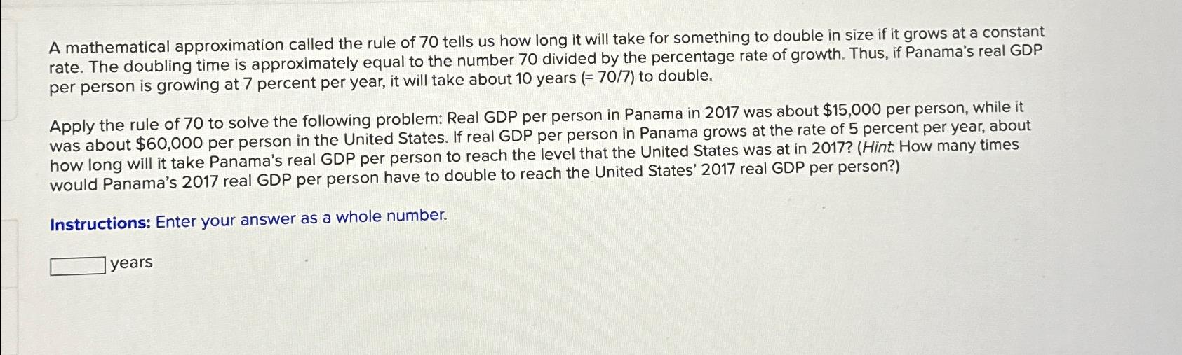 Solved A mathematical approximation called the rule of 70 | Chegg.com