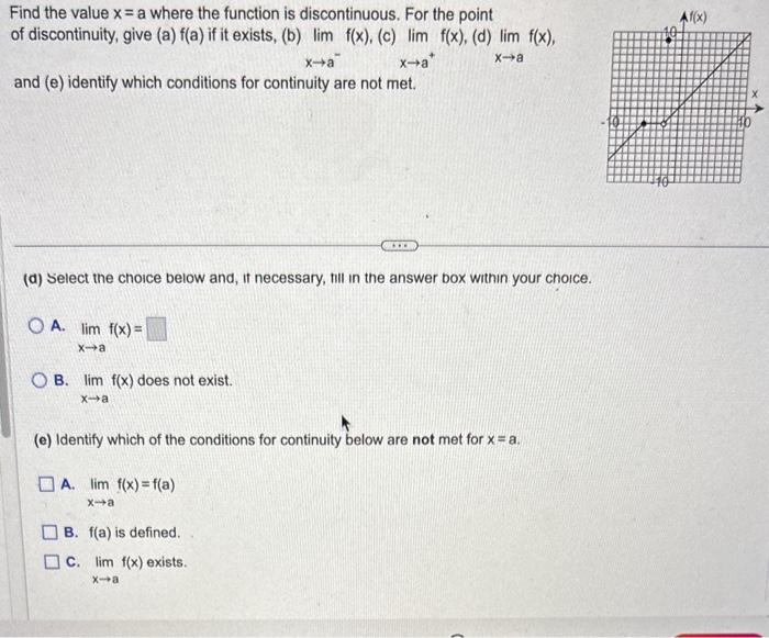 Solved Find the value x=a where the function is | Chegg.com