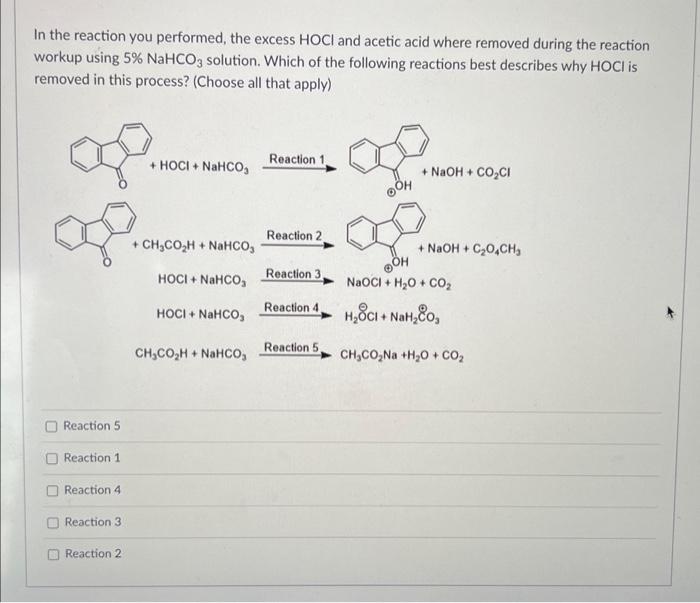 Solved In the reaction you performed, the excess HOCl and | Chegg.com