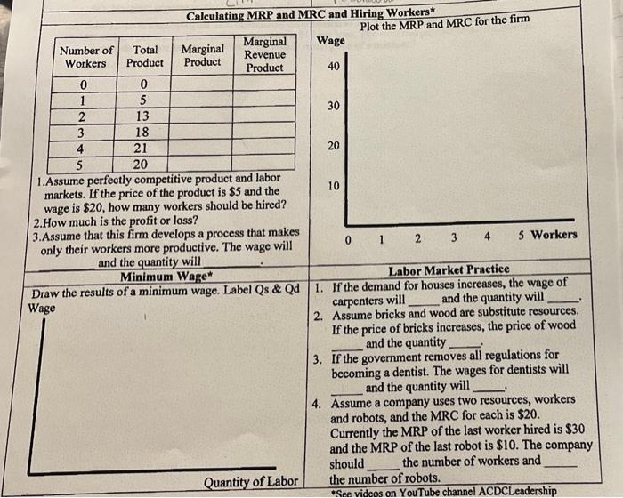 Solved 20 Calculating MRP and MRC and Hiring Workers* Plot | Chegg.com