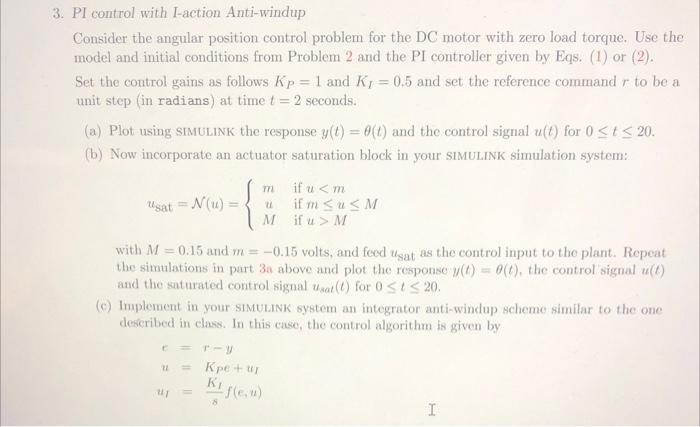 PI control with I-action Anti-windup Consider the | Chegg.com