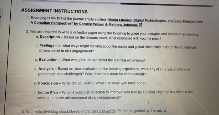 Solved ASSIGNMENT INSTRUCTIONS 1. Read pages 95-101 of the | Chegg.com